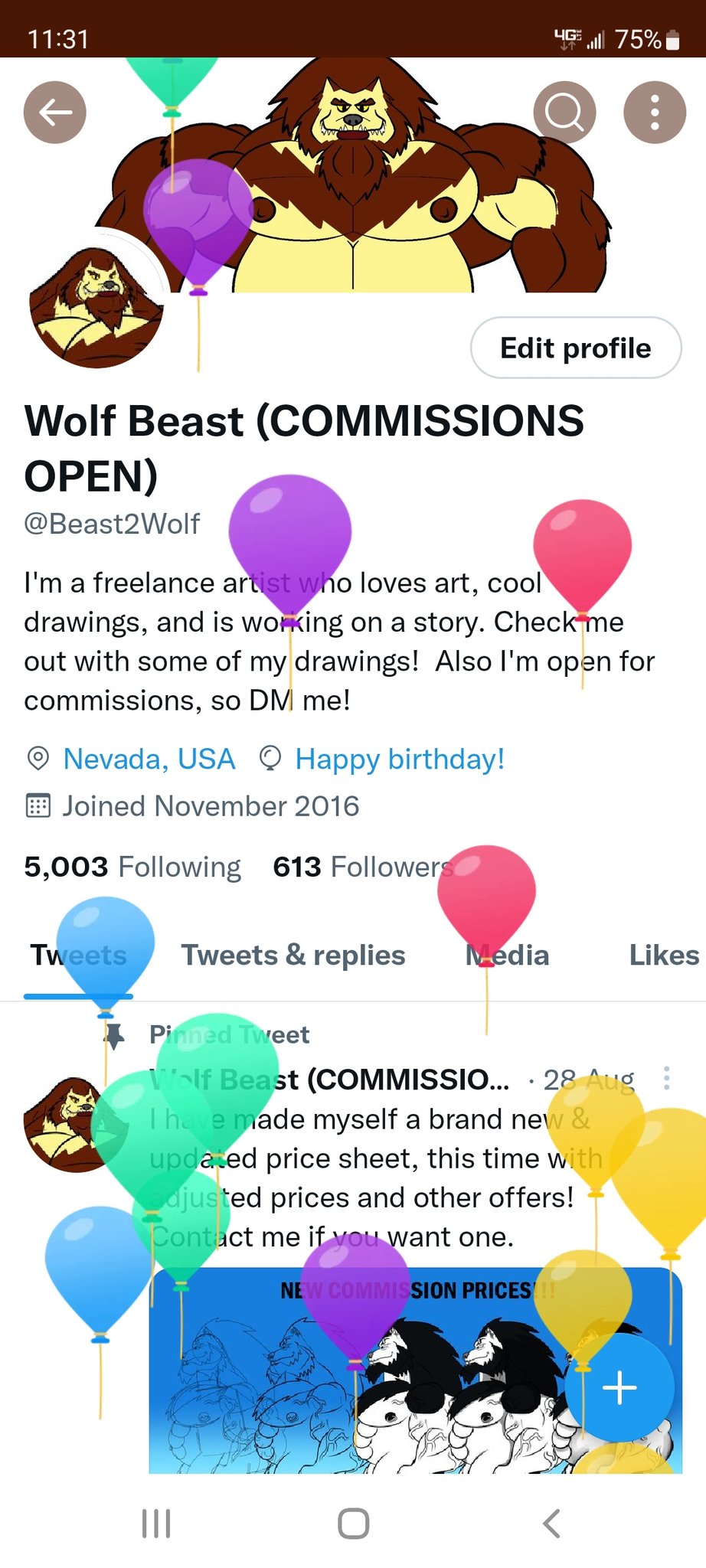 Wolf Beast (COMMISSIONS OPEN) on Twitter: "It's my birthday! Here come more bloons! https://t.co ...