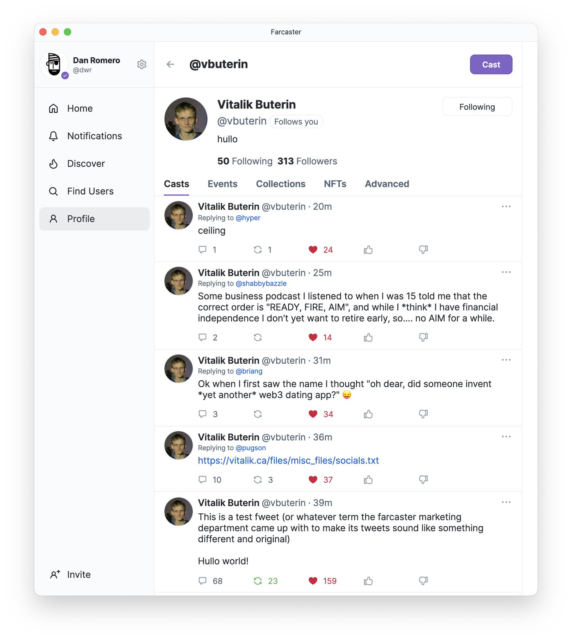 Dan Romero on Twitter: "A warm welcome to @VitalikButerin to Farcaster. https://t.co/Eb70m0NHQc ...
