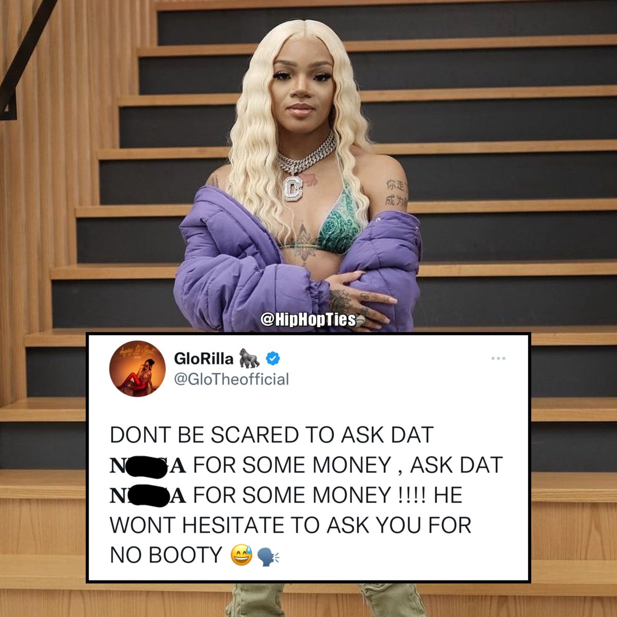 Hip Hop Ties on Twitter: "Glorilla says don’t be scared to ask your man for some money.👀💰 “HE ...
