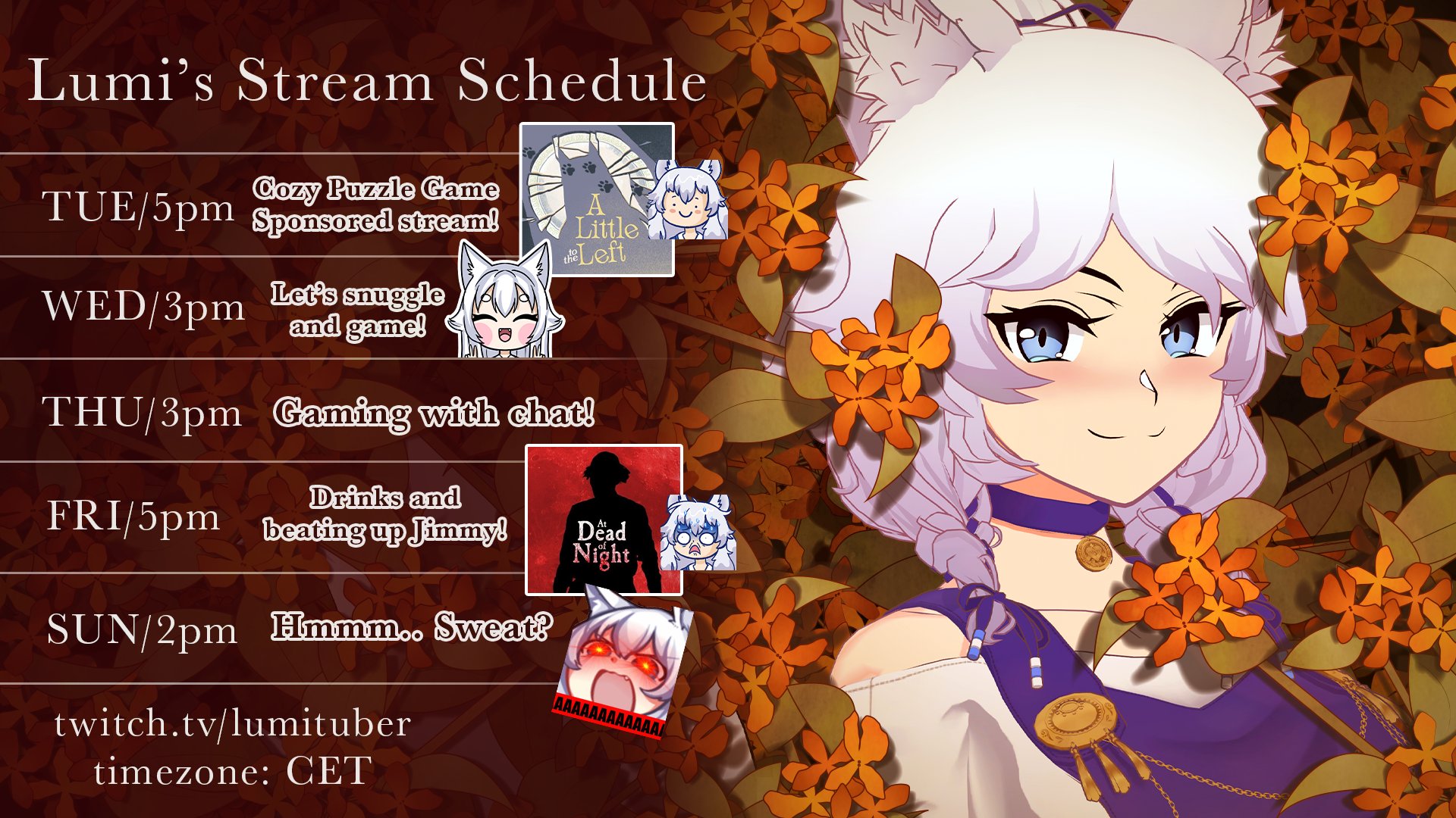 Lumi 💙 Vtuber on Twitter: "Comfy Skedul for this week! 🐺🍂 See you soon awoo~🧡 https://t.co ...