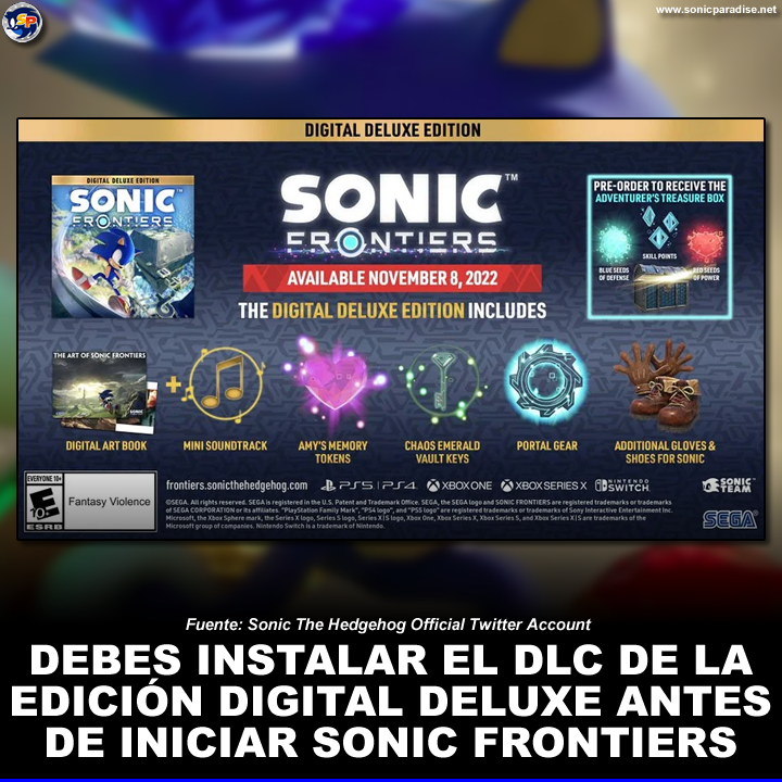 Sonic Paradise on Twitter: "IMPORTANTE: Si compraste la edición Digital Deluxe de Sonic ...