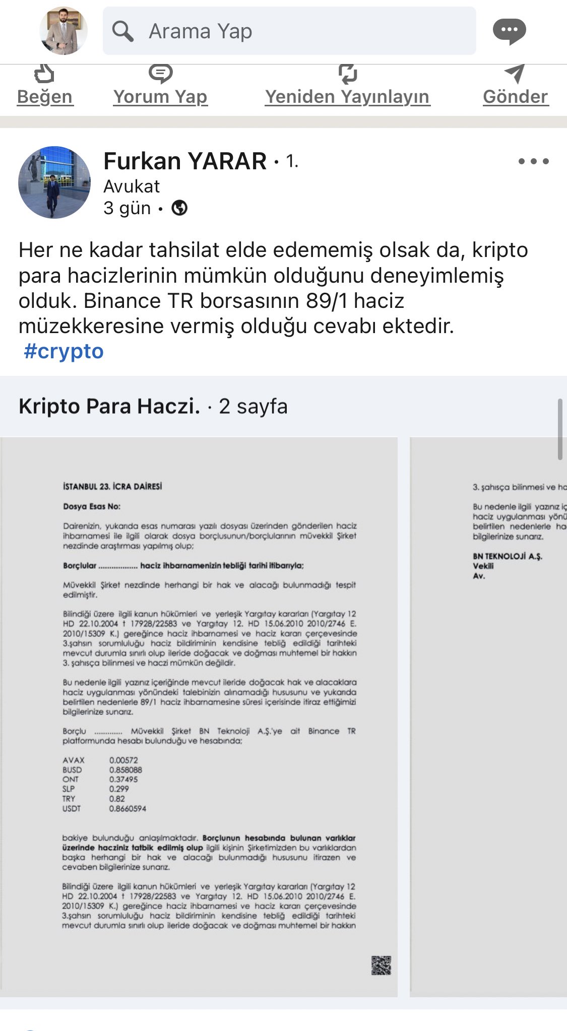 Kaan Bayramzade on Twitter: "Binance tr borsasına gönderilen 89/1 haciz ihbarnamesi ve gelen ...