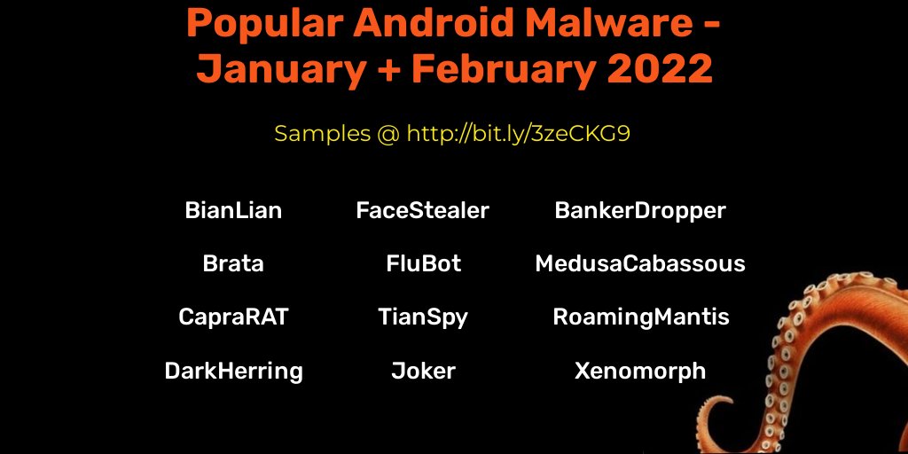 skep on Twitter: "Popular #Android #malware threats - January + February 2022 Download (most) of ...