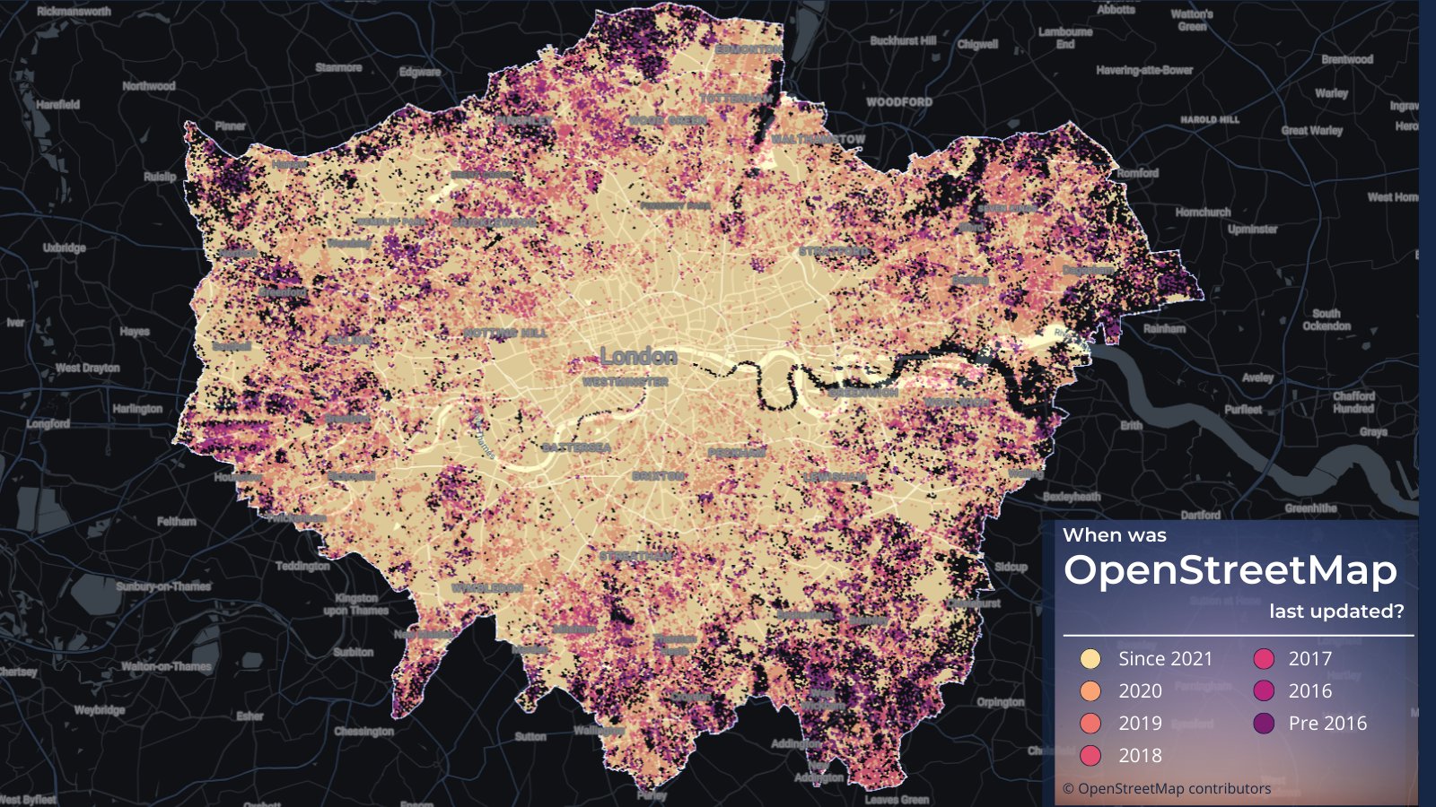 Helen McKenzie on Twitter: "When was #openstreetmap last updated in London? #30daymapchallenge # ...