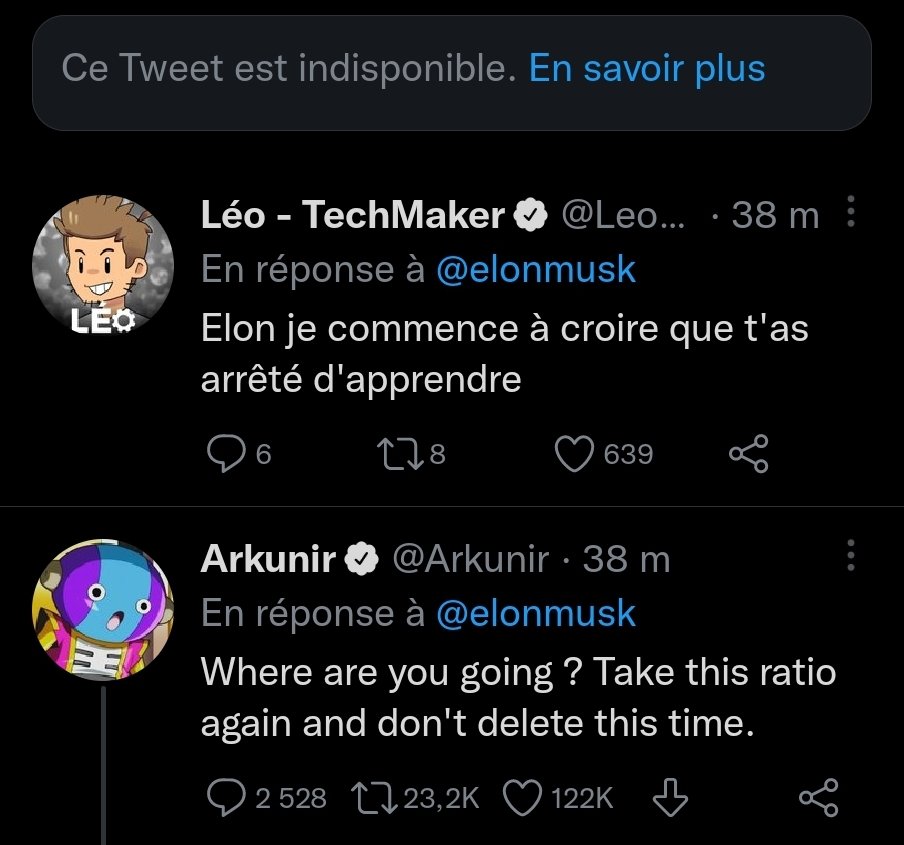Léo - TechMaker on Twitter: "Elon Musk a encore supprimé après le ratio ?? https://t.co ...