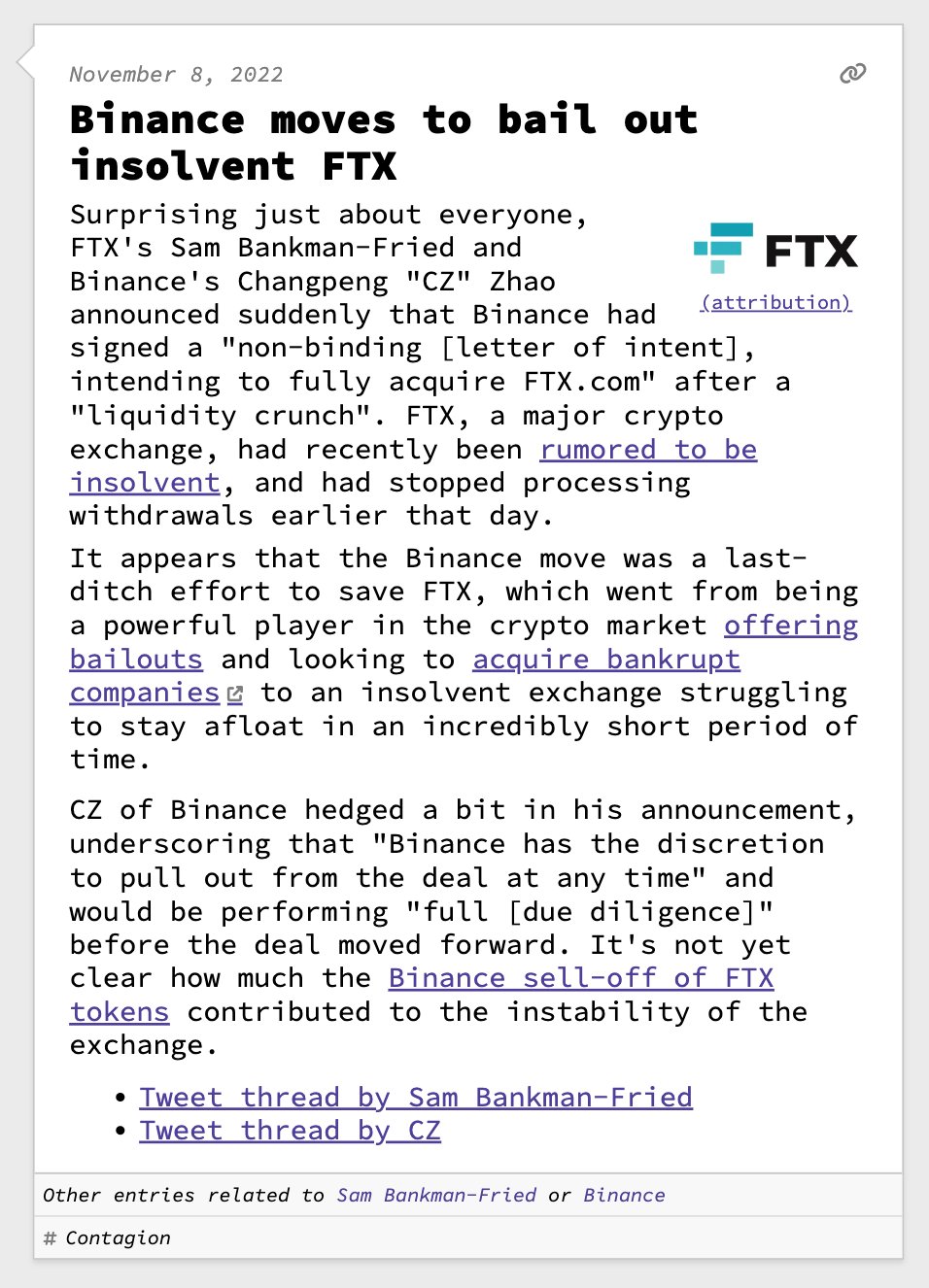 web3 is going just great on Twitter: "Binance moves to bail out insolvent FTX November 8, 2022 ...