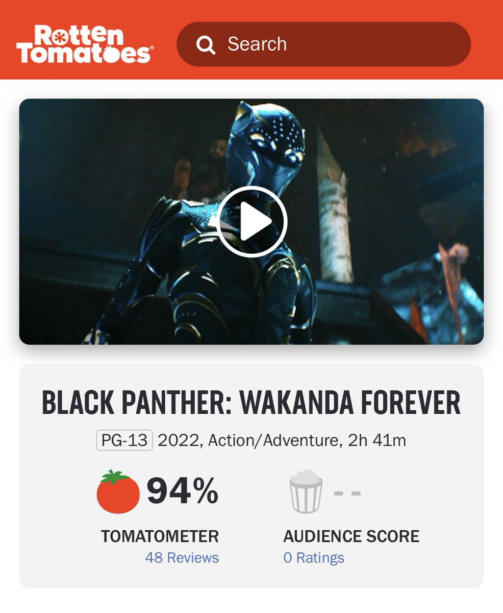 DiscussingFilm on Twitter: "‘BLACK PANTHER: WAKANDA FOREVER’ debuts at 94% on Rotten Tomatoes ...