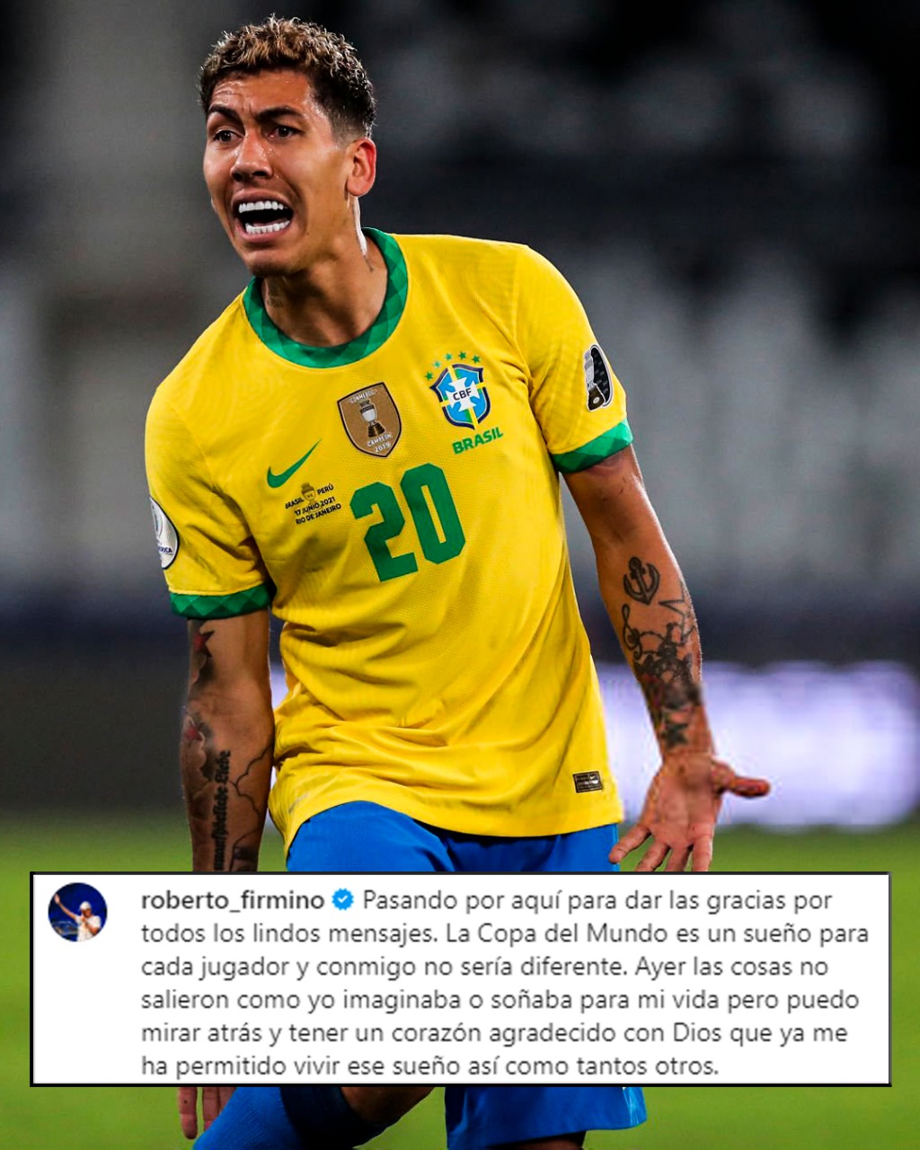 GOLPERU on Twitter: "¡TRISTEZA! Roberto Firmino ⚽️ mandó un mensaje a sus redes sociales 🌐 tras ...