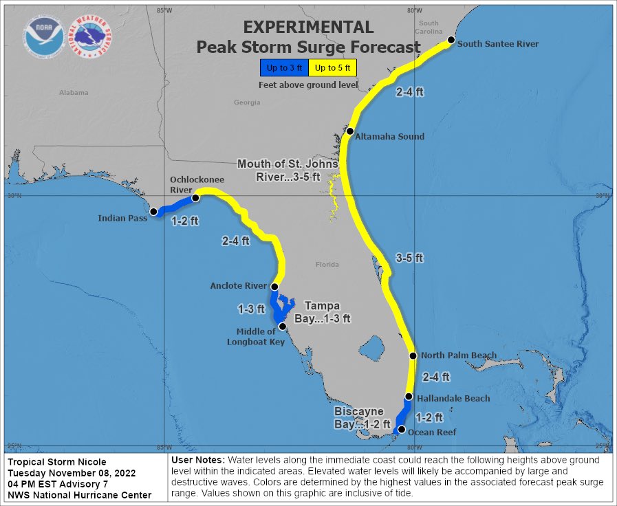A dangerous storm surge is expected along much of the east coast of FL ...
