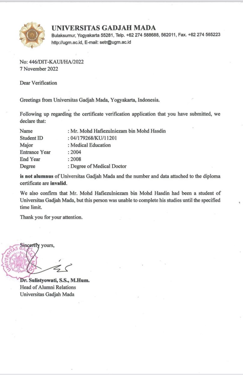 Universitas Gadjah Mada punya surat