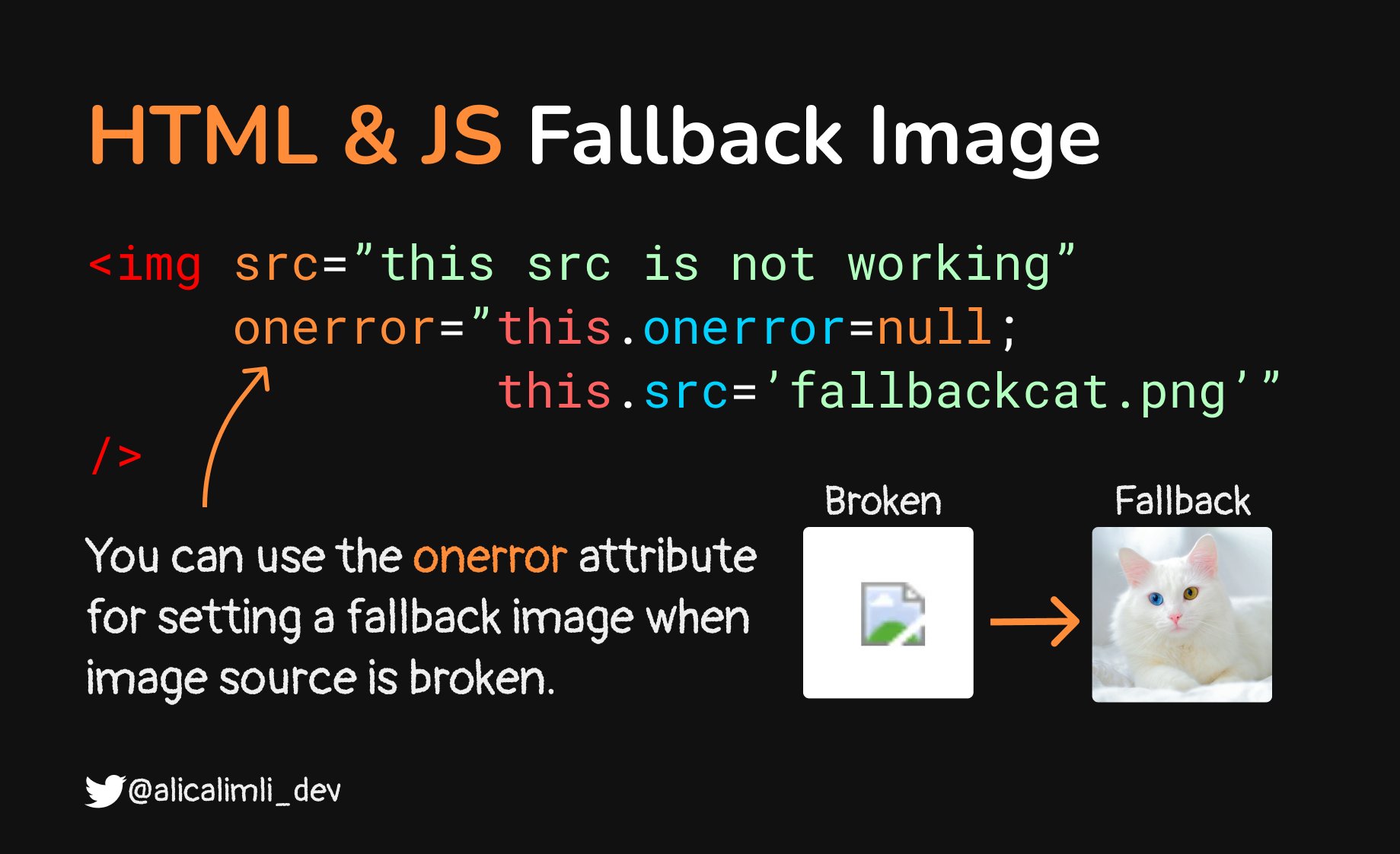 Ali 🎯 on Twitter: "HTML & JS Fallback Image 👇 https://t.co/imgkYkgDTx" / Twitter