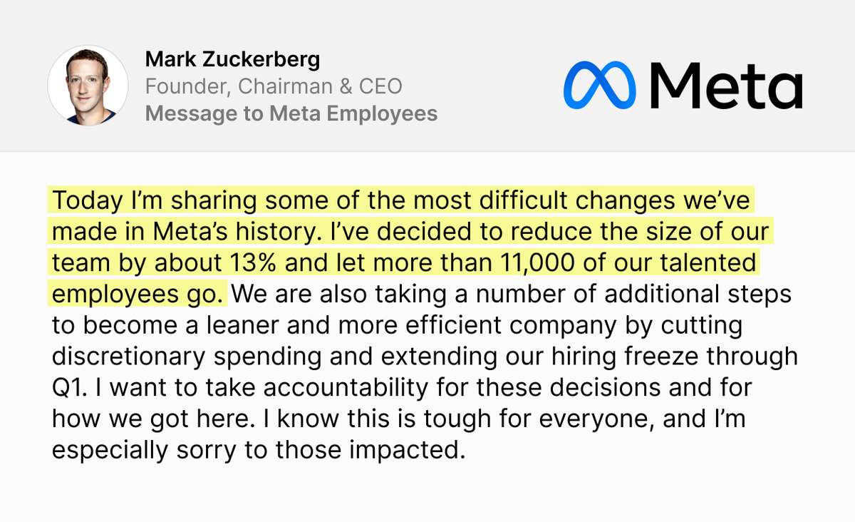 $META just announced a mass layoff, firing 11,000+ of its employees ...