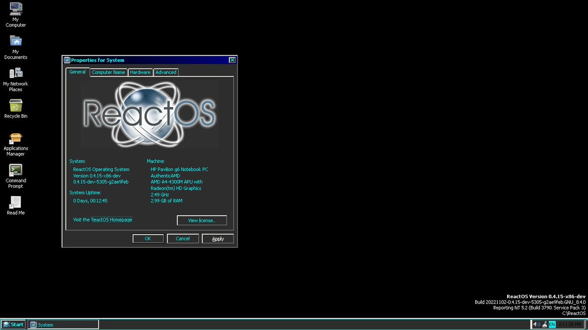 ReactOS on Twitter: "#ReactOS installs and runs on HP Pavilion G6 (C2N64UA#ABA)! Since this PC ...
