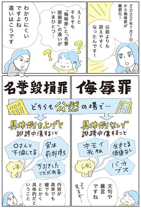 そもそも名誉毀損罪と侮辱罪の違いを私わかってなかったよ!! 記事はこち ハラユキ ö 新刊コミックルポ書籍118発売! さんのマンガ ツイコミ仮