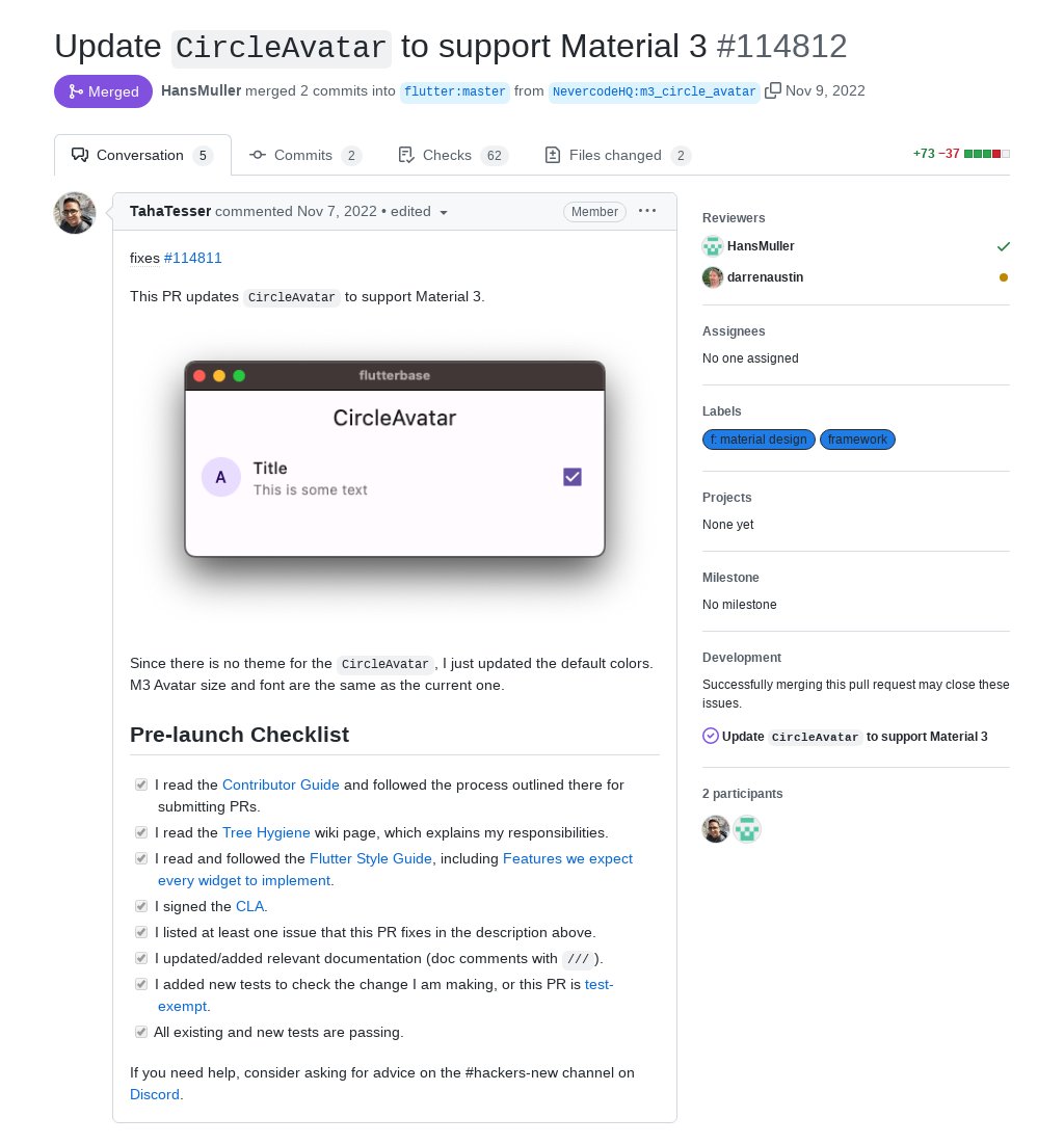 Flutter Merge On Twitter Update `circleavatar` To Support Material 3 By Taha Tesser Was