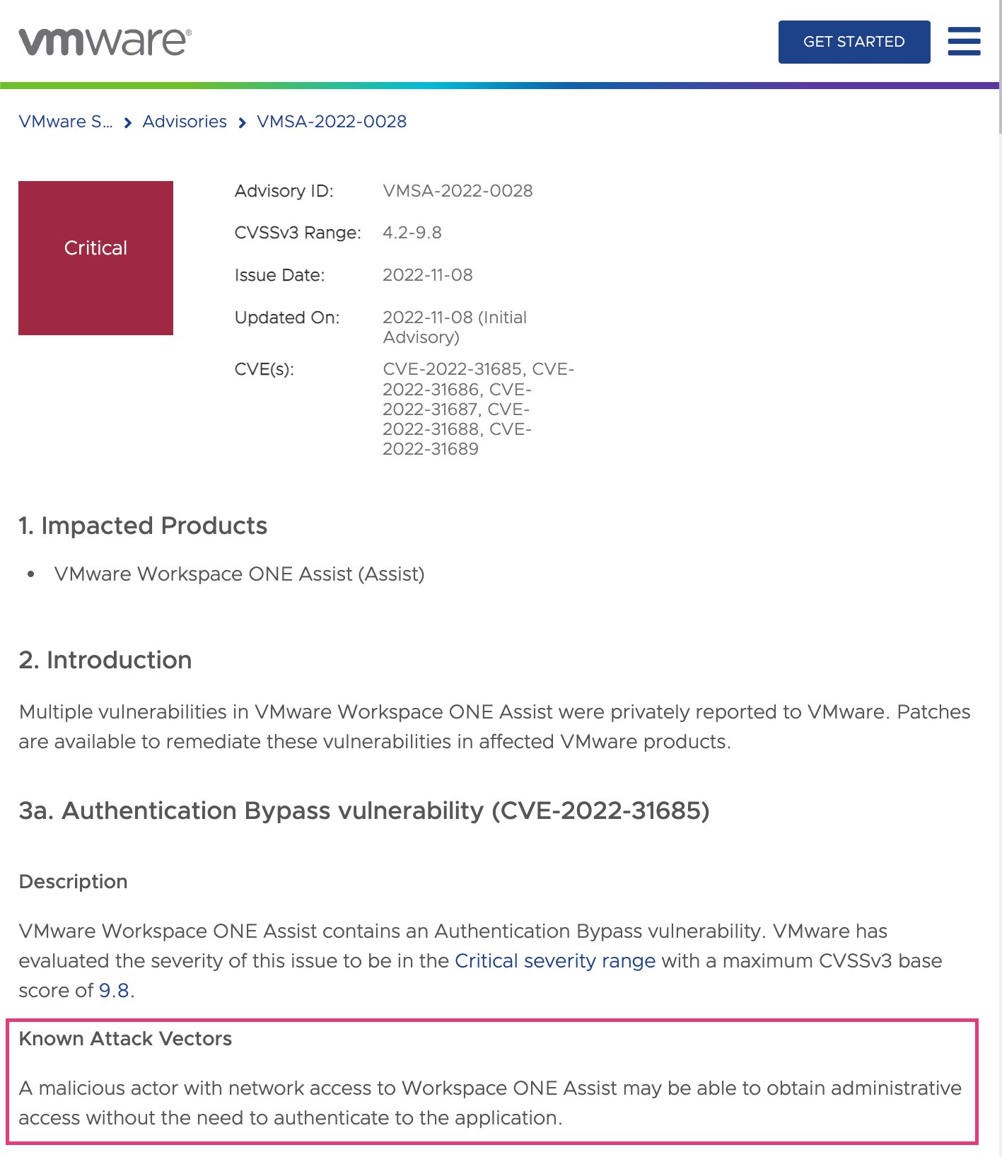 Florian Roth ⚡ on Twitter: "VMWare Workspace ONE Assist vulnerability CVE-2022-31685 https://t ...