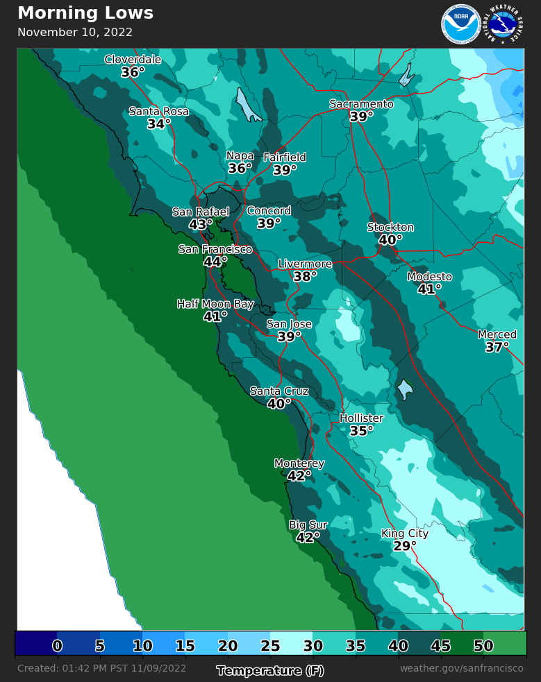 Nws Bay Area 🌉 On Twitter Forecast Low Temperatures Thursday