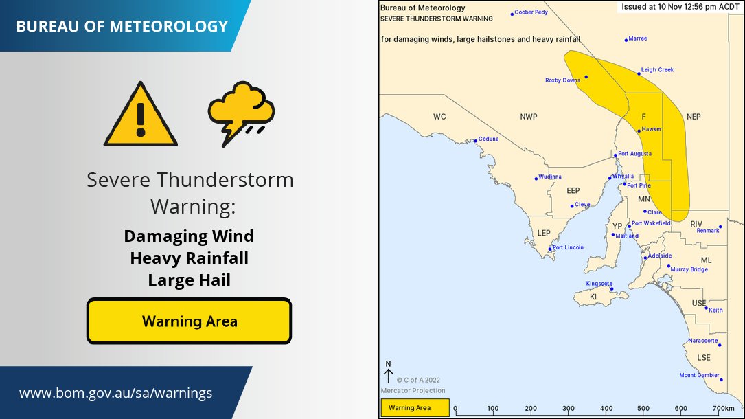 Bureau of Meteorology, South Australia on Twitter: "⚠️A Severe Thunderstorm Warning has been ...