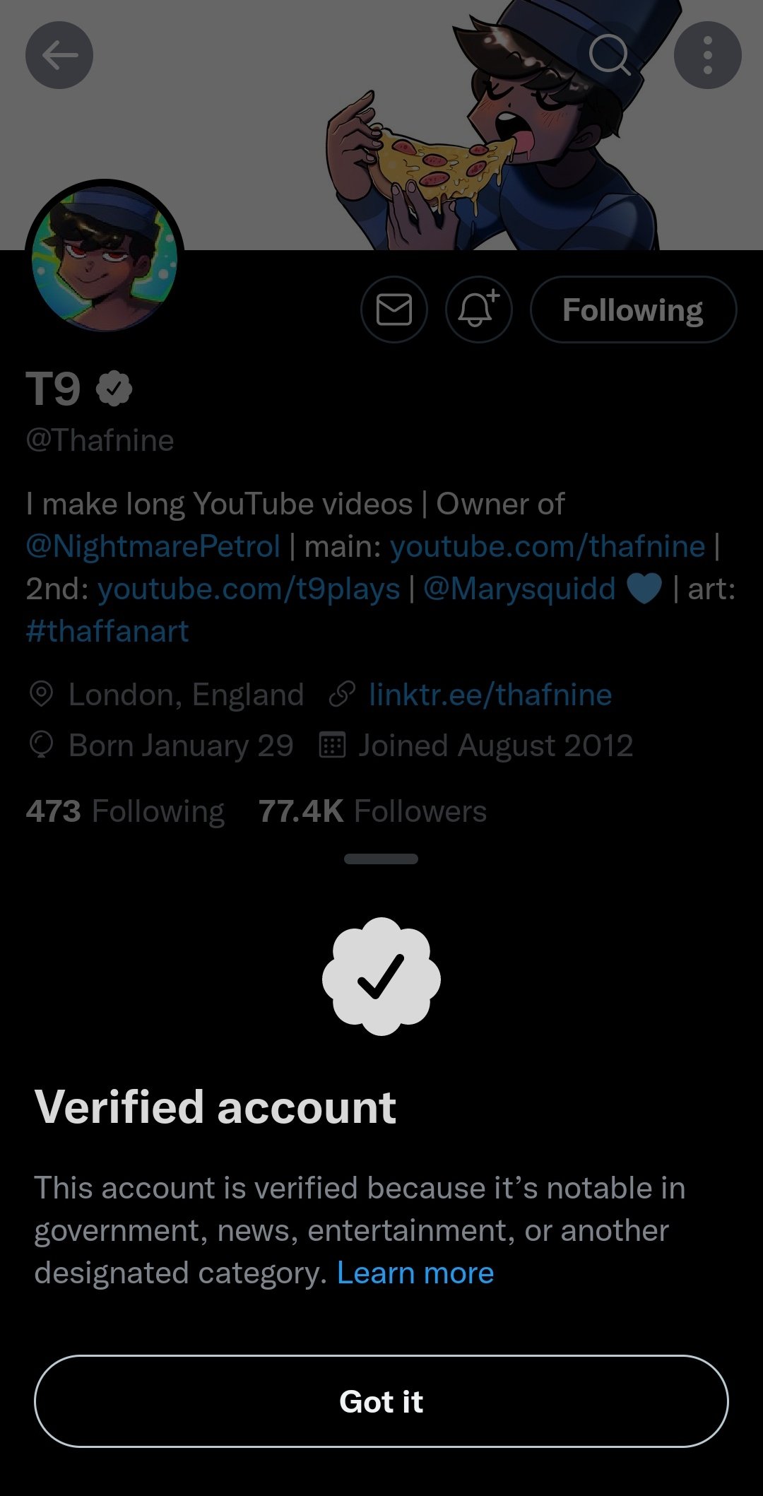 T9 on Twitter: "twitter doesn't think i'm official, i'm in the fake society rn https://t.co ...