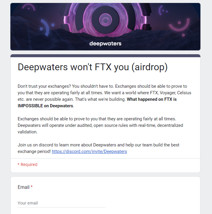 Crypto Duck on Twitter: "ผู้ประสบภัย FTX ถอนทรัพย์สินไม่ได้ โปรเจกต์ @deepwatersxyz ประกาศแจก ...