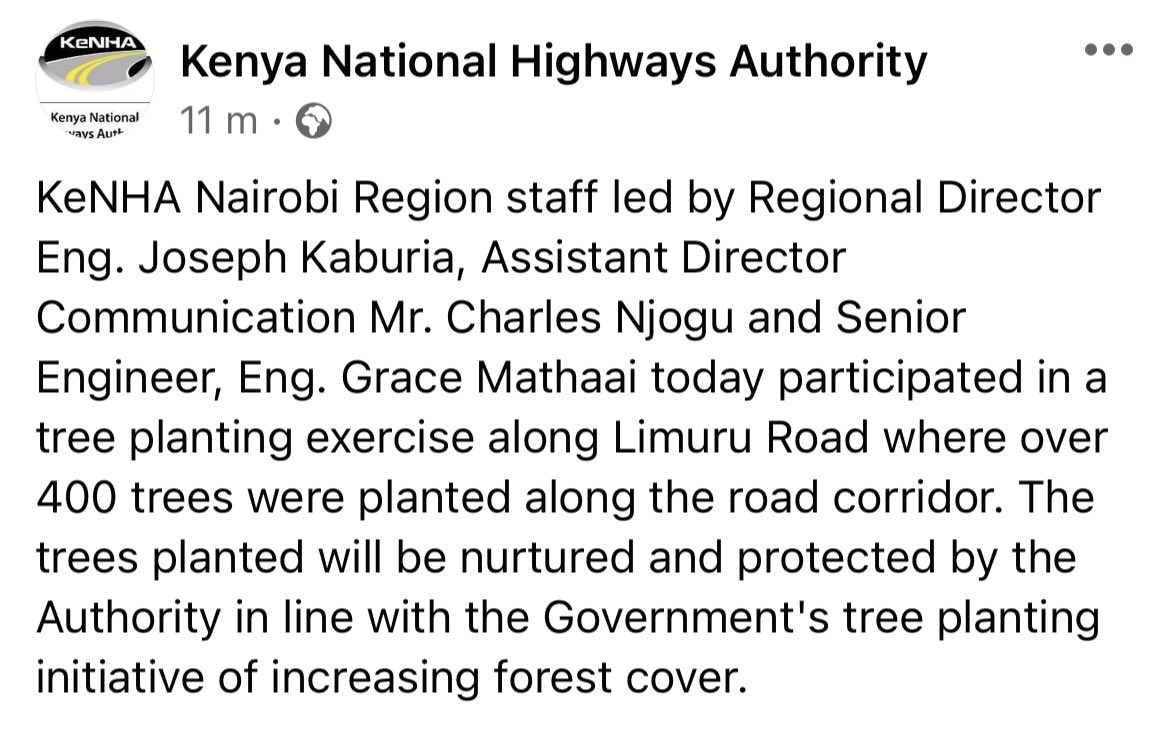 Kenya National Highways Authority (KeNHA) on Twitter: "KeNHA Nairobi Region staff led by ...