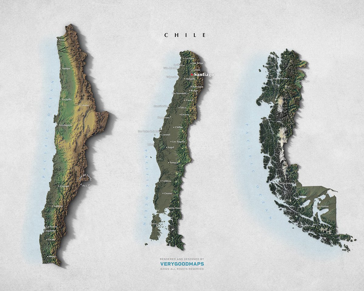 🍎Caro 🍏 on Twitter: "RT @verygoodmaps: Exaggerated topographic map of Chile. Holy Schmoly it's ...