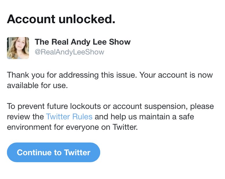 The Real Andy Lee Show on Twitter: "Apologies - Twitter just locked me out last night and ...