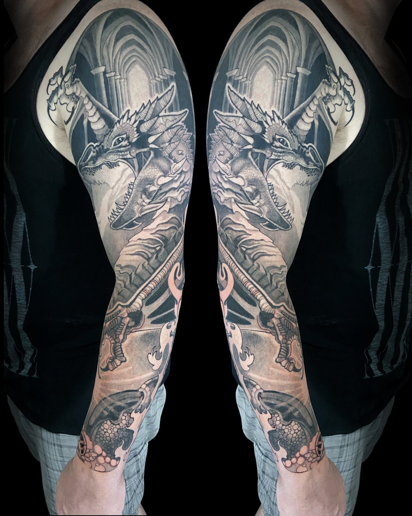 Medieval Dragon Tattoos Sleeve
