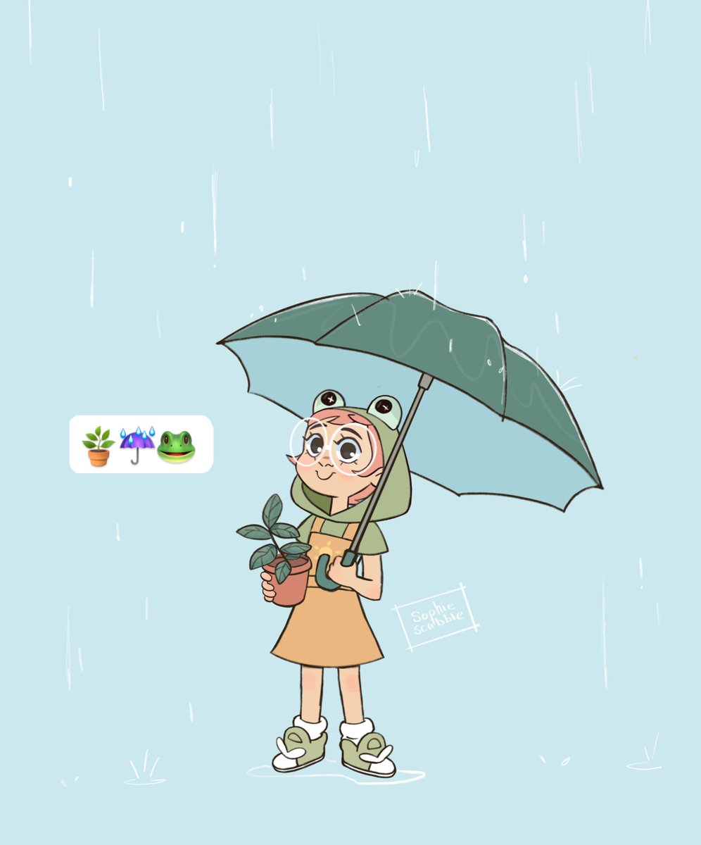「3 emoji challenge!🪴☔️🐸 」|Sophie Galloのイラスト