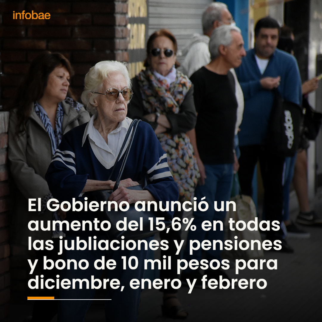 infobae on Twitter: "El Gobierno anunció un aumento del 15,6% en todas las jubilaciones y ...