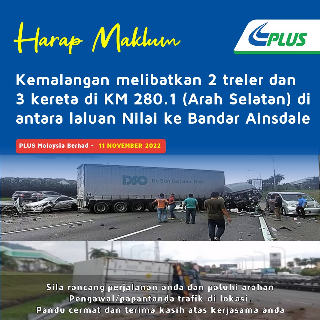 plusline1800880000 on Twitter: "15:23hrs Status pengalihan kemalangan Km 280.1 arah Selatan dari ...