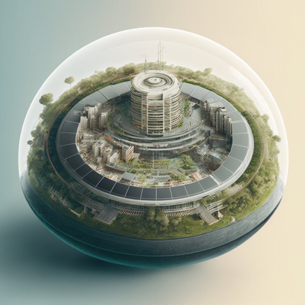 kawaii glassed dome utopia 1970年代のレトロフューチャーを指示すると、写実的にならず、コンセプトアート風のタッチ ...