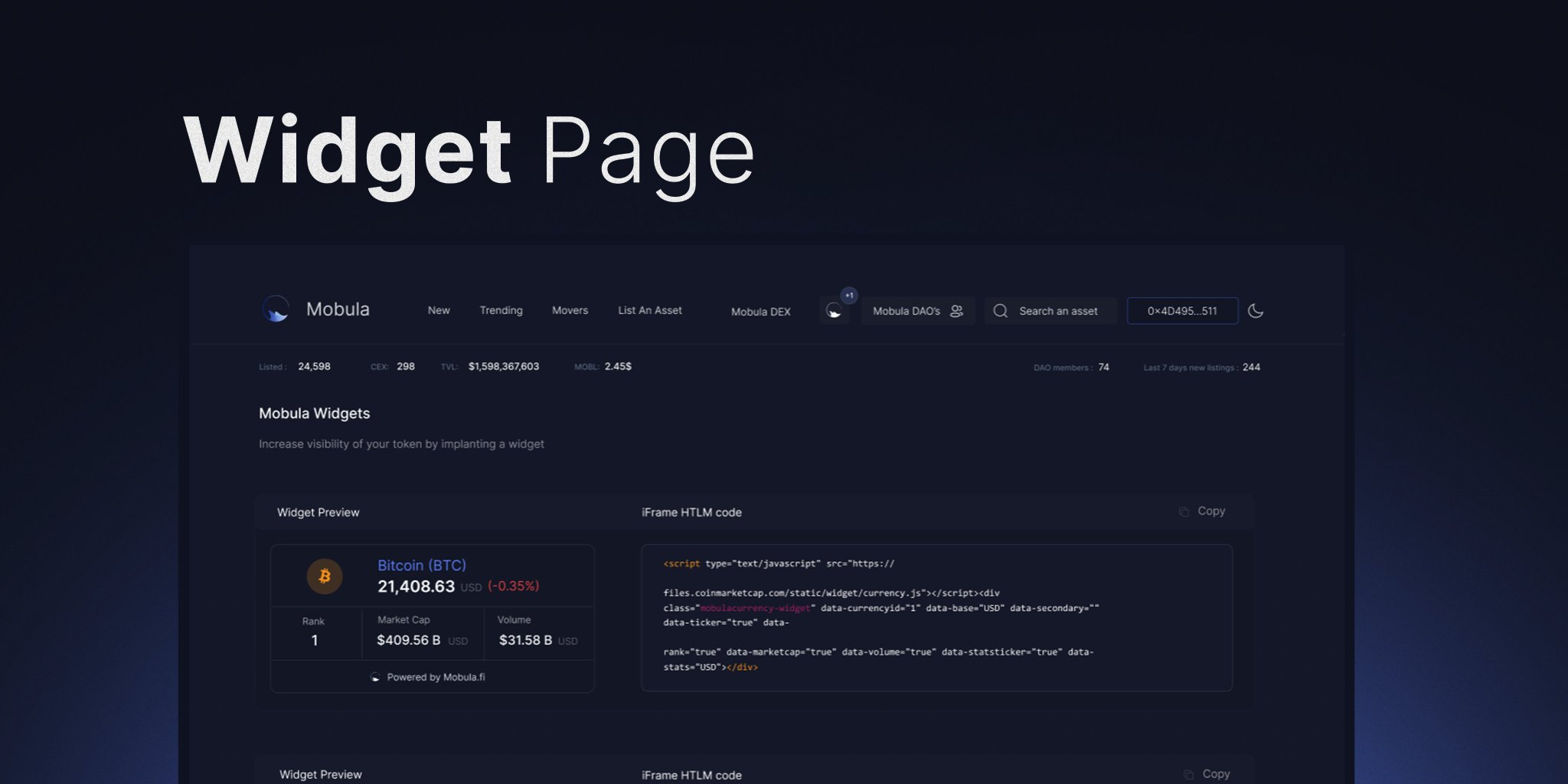 Mobula on Twitter: "Mobula released the Widgets Page! Now, you have access to powerful widgets ...
