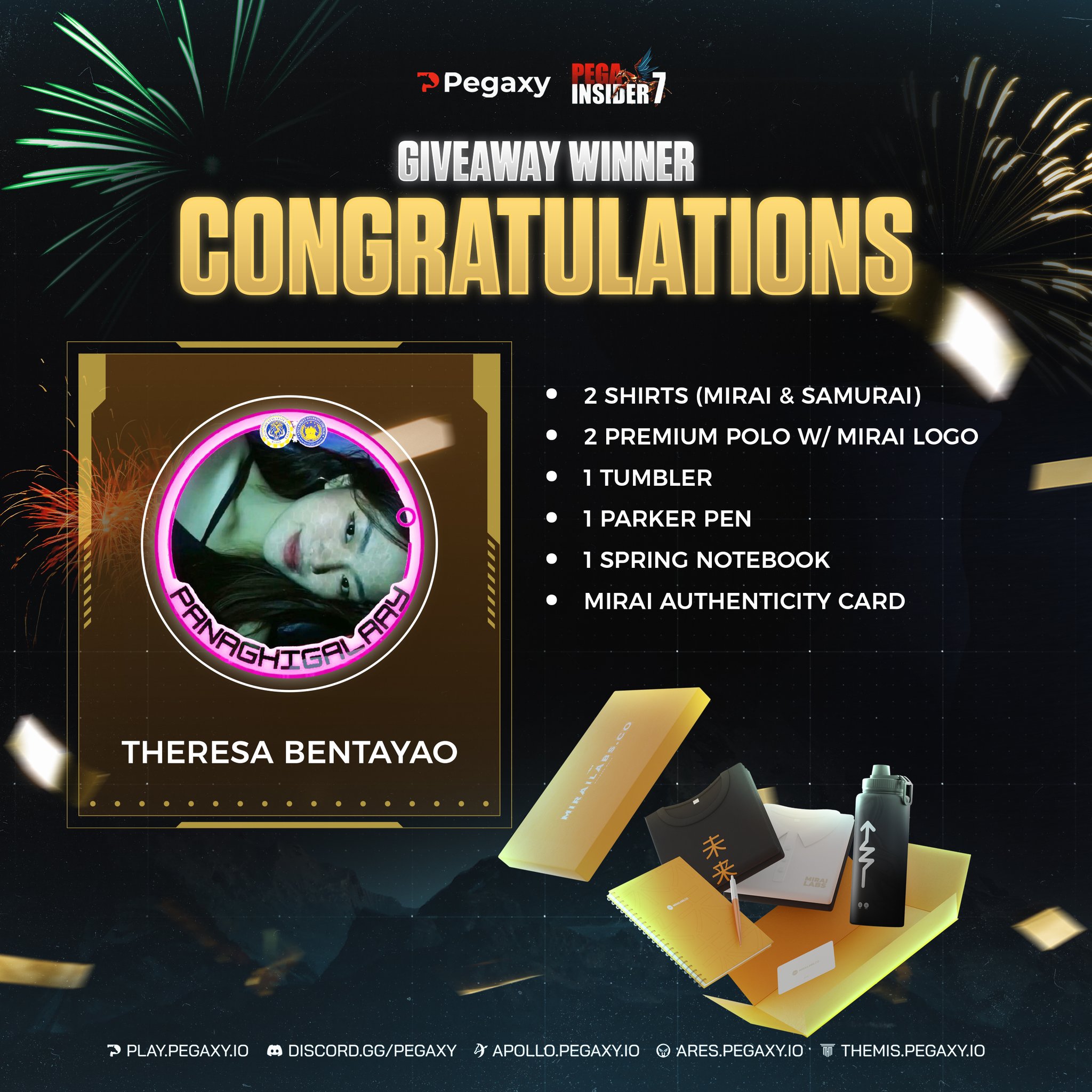 Pegaxy on Twitter: "Congratulations, Theresa Bentayao for winning Mirai Labs' Premium Merch Box ...
