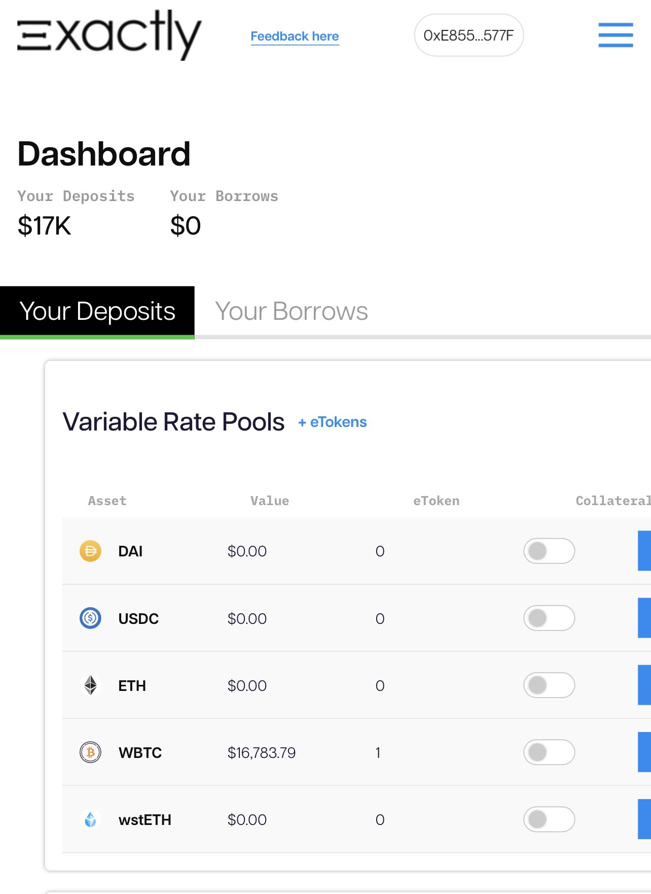 Ariel Sbdar on Twitter: "Probando la nueva dapp de @ExactlyProtocol! Metimos algo de $wBTC para ...