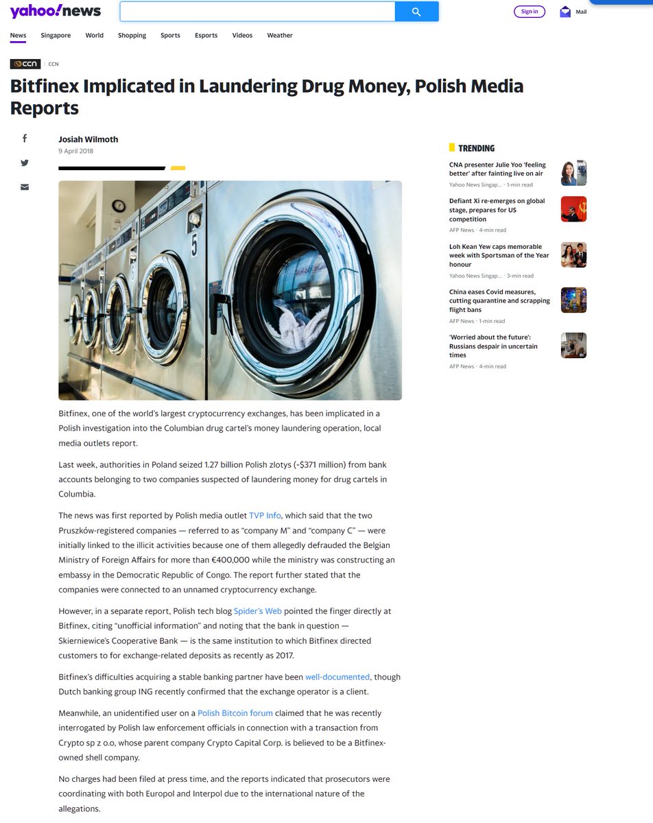 So let's review: In 2017-2018, the majority of the money Bitfinex/Tether received was from the ...