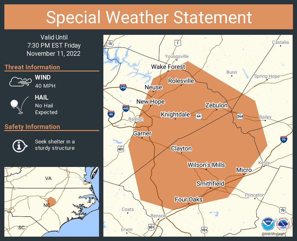 NWS Raleigh on Twitter: "A special weather statement has been issued for Wake Forest NC, Garner ...