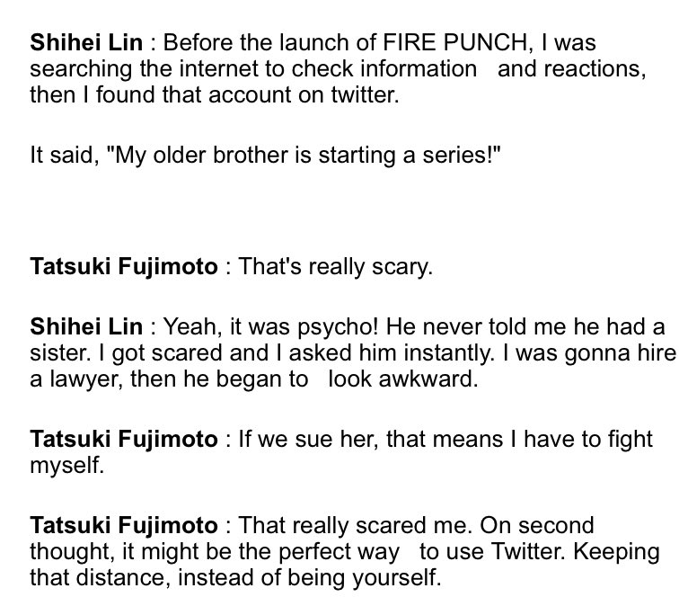 Kumi on Twitter: "Tatsuki Fujimoto is an only child. His editor almost sued the koharu account ...