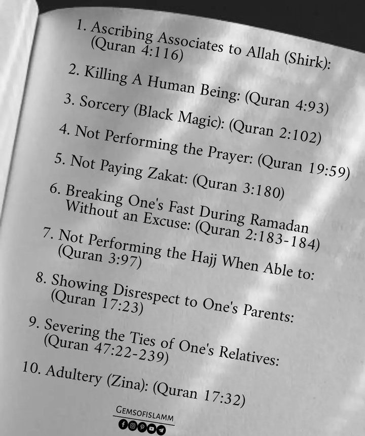 70 MAJOR SINS IN ISLAM....👇 SUBHANALLAH 💔 - Thread from sadiq_TamTe_🐦 ...