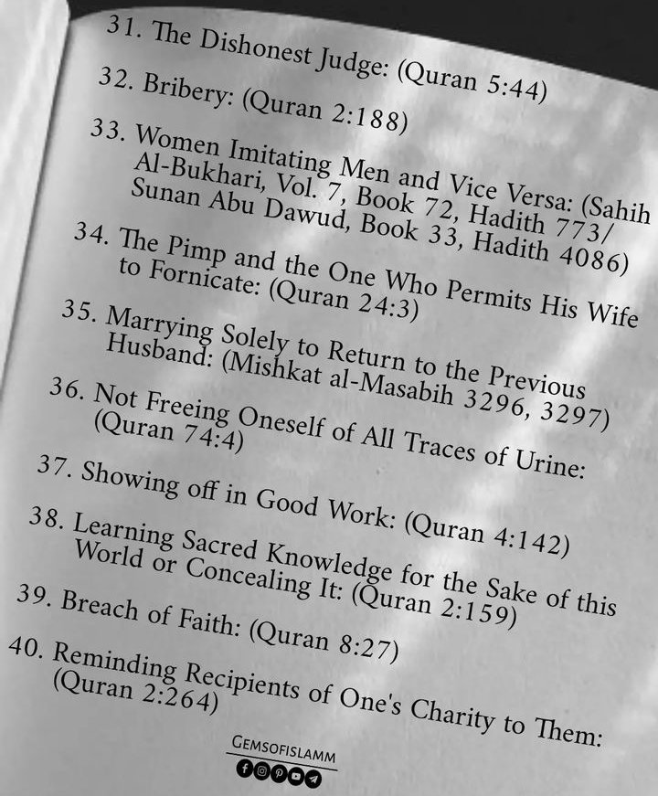 70 MAJOR SINS IN ISLAM....👇 SUBHANALLAH 💔 - Thread from sadiq_TamTe_🐦 ...