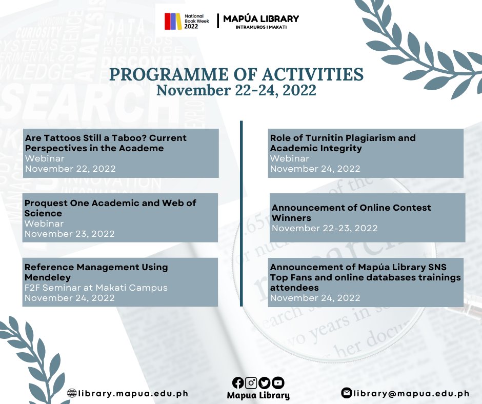 Mapua Library on Twitter: "Mapuans, here's the schedule of activities for this year's ...