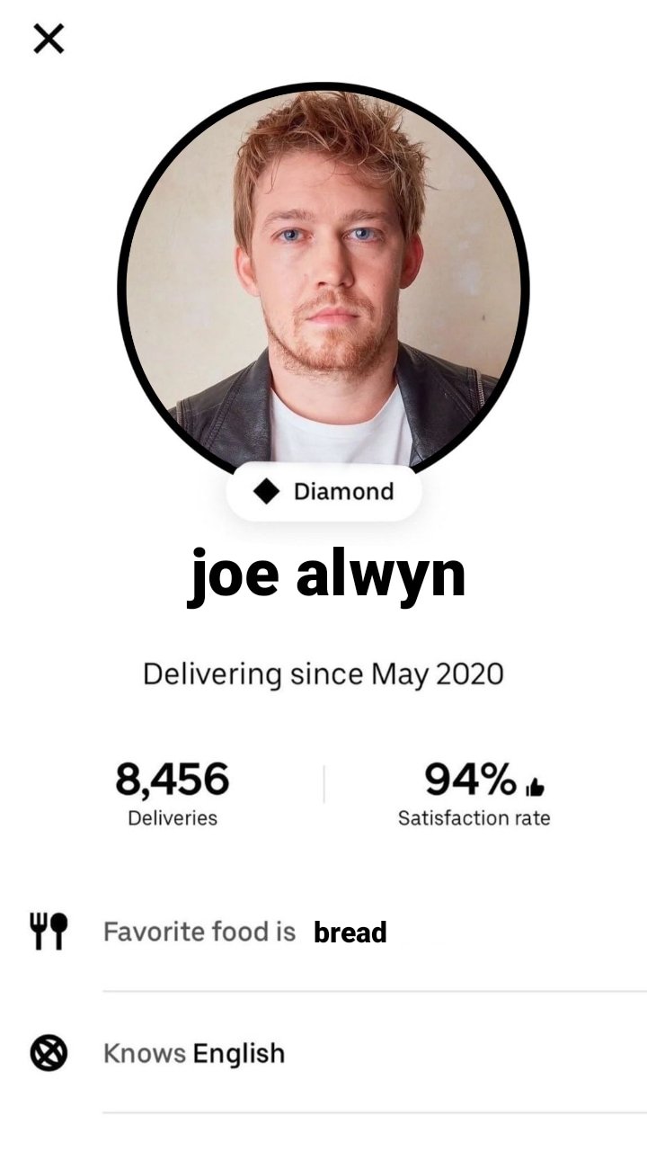 carol on Twitter: "🚨 English actor Joe Alwyn has reportedly joined Uber eats as a delivery ...