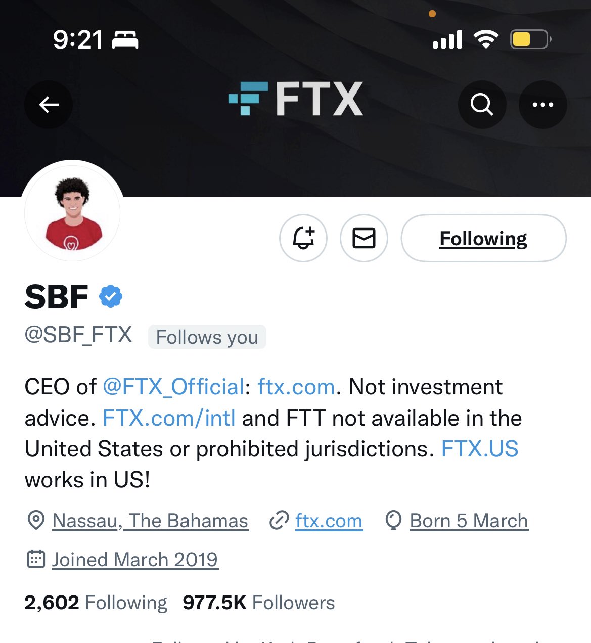 Jack C. Liu on Twitter: "Why does SBF follow me https://t.co/ULv31OLegG" / Twitter