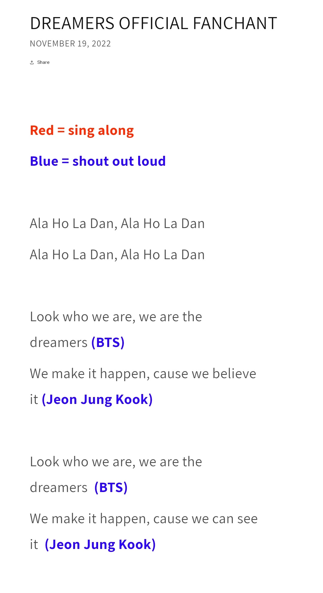 BTS Updating⁷ (D-528) on Twitter: "‘Dreamers’ Official Fan Chant #FIFAWorldCup #Dreamers2022 ...
