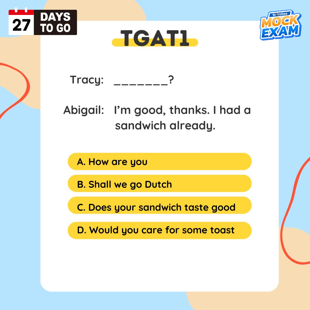 StartDee Mock Exam on Twitter: "🚨เหลืออีก 27 วัน วันนี้ #dek66 มาลองทำข้อสอบ #TGAT ภาษาอังกฤษกัน ...