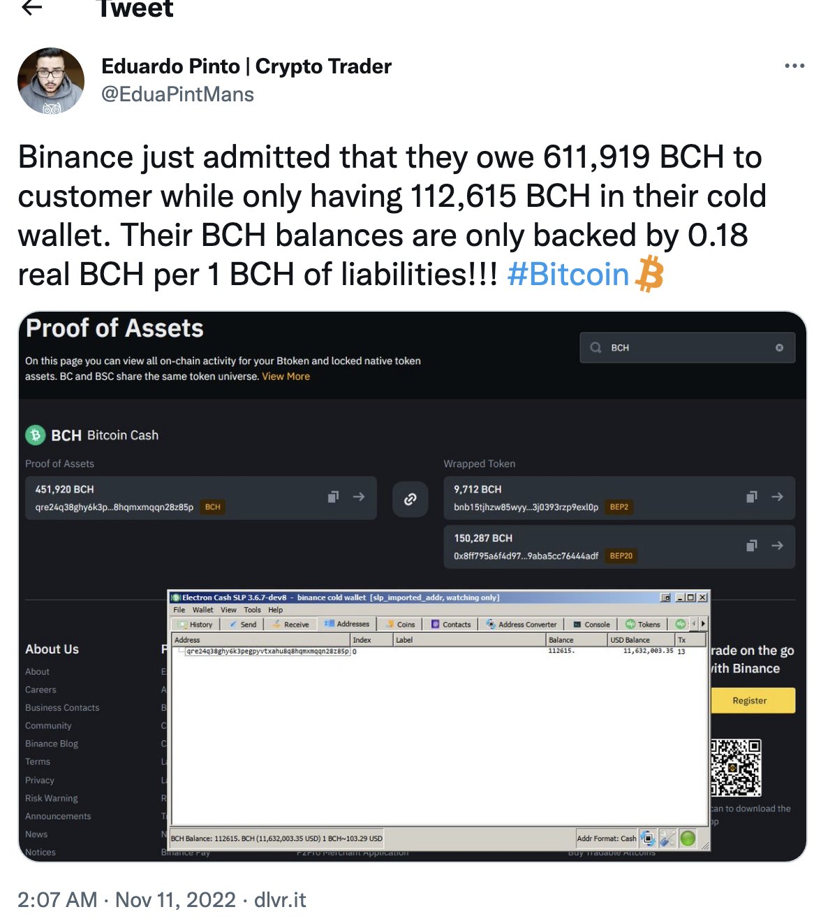 美团小哥 on Twitter: "@billtheinvestor BCH大户一直在质疑币安亏空几十万个BCH并且数据砸盘，似乎社区声音太小，币安没有搭理 bill哥帮忙曝光下 https ...