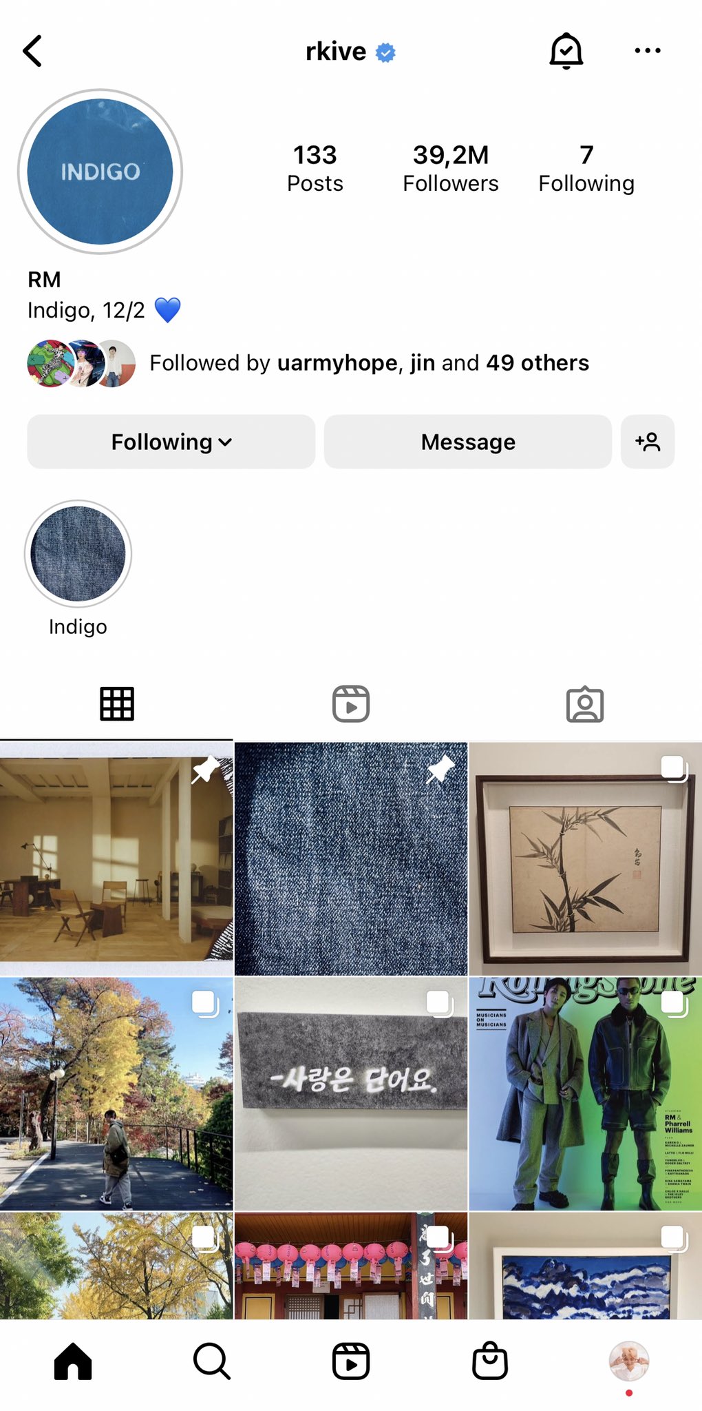 RM's Rkive 🐨 on Twitter: "[221113] Namjoon (@/rkive) Instagram Update Note: Joon deleted a total ...