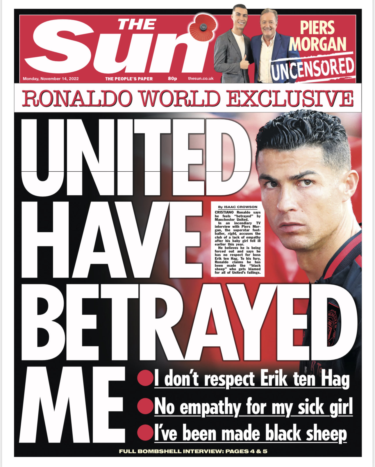 TCR. on Twitter: "🚨🚨 The Sun cover: “Manchester United have betrayed me [Cristiano Ronaldo ...