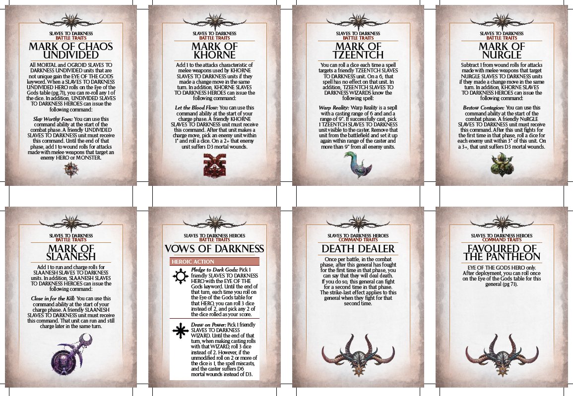 Dan (AoS Shorts) 🇳🇿 on Twitter: "Slaves to Darkness gaming aids updated by @golongdesign! Traits ...