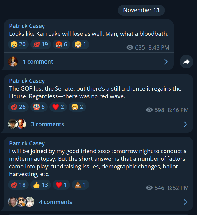 Patrick Casey on Twitter: "New Telegram posts from Patrick on the disappointing midterm results ...